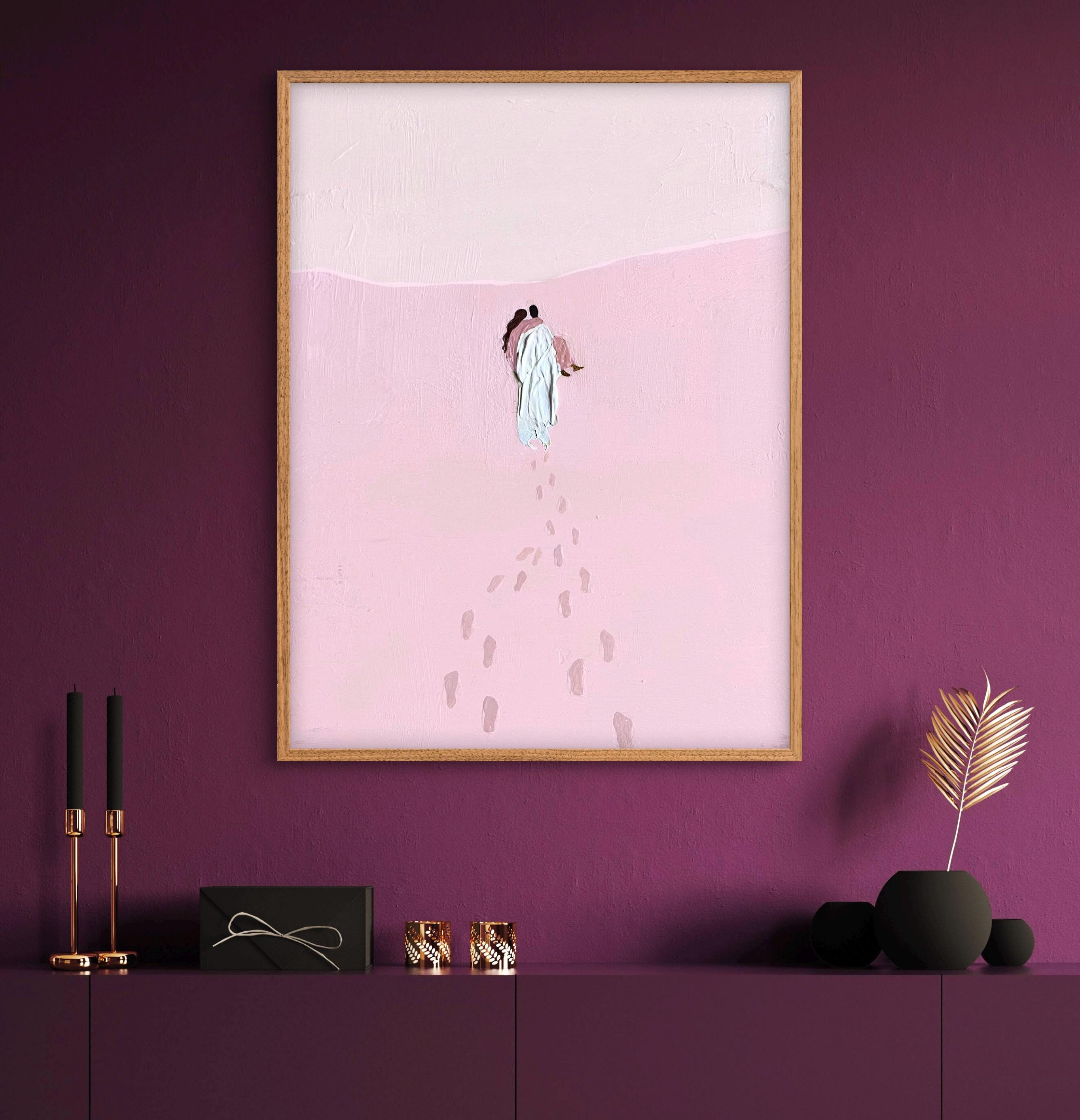 Religious Art Painting Original, Christian Artwork, Jesus Footprints on ...
