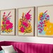 Set of 3 Hand Drawn Meadow Flowers Posters | Modern Vibrant Eclectic ...