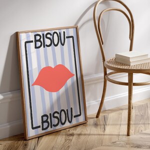 Printable Bisou Bisou Quote French Kisses Poster | Romantic Red Lips ...
