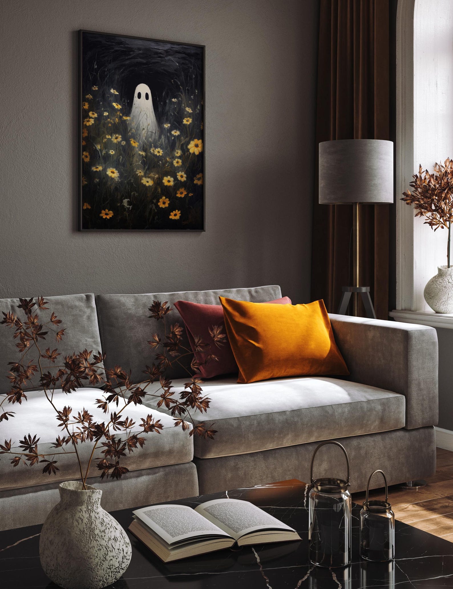 Halloween Ghost Print | Textured Meadow Painting, Spooky Season ...