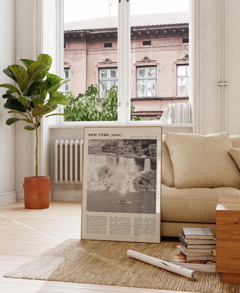 Printable New York State Black & White Poster | Vintage USA Print ...