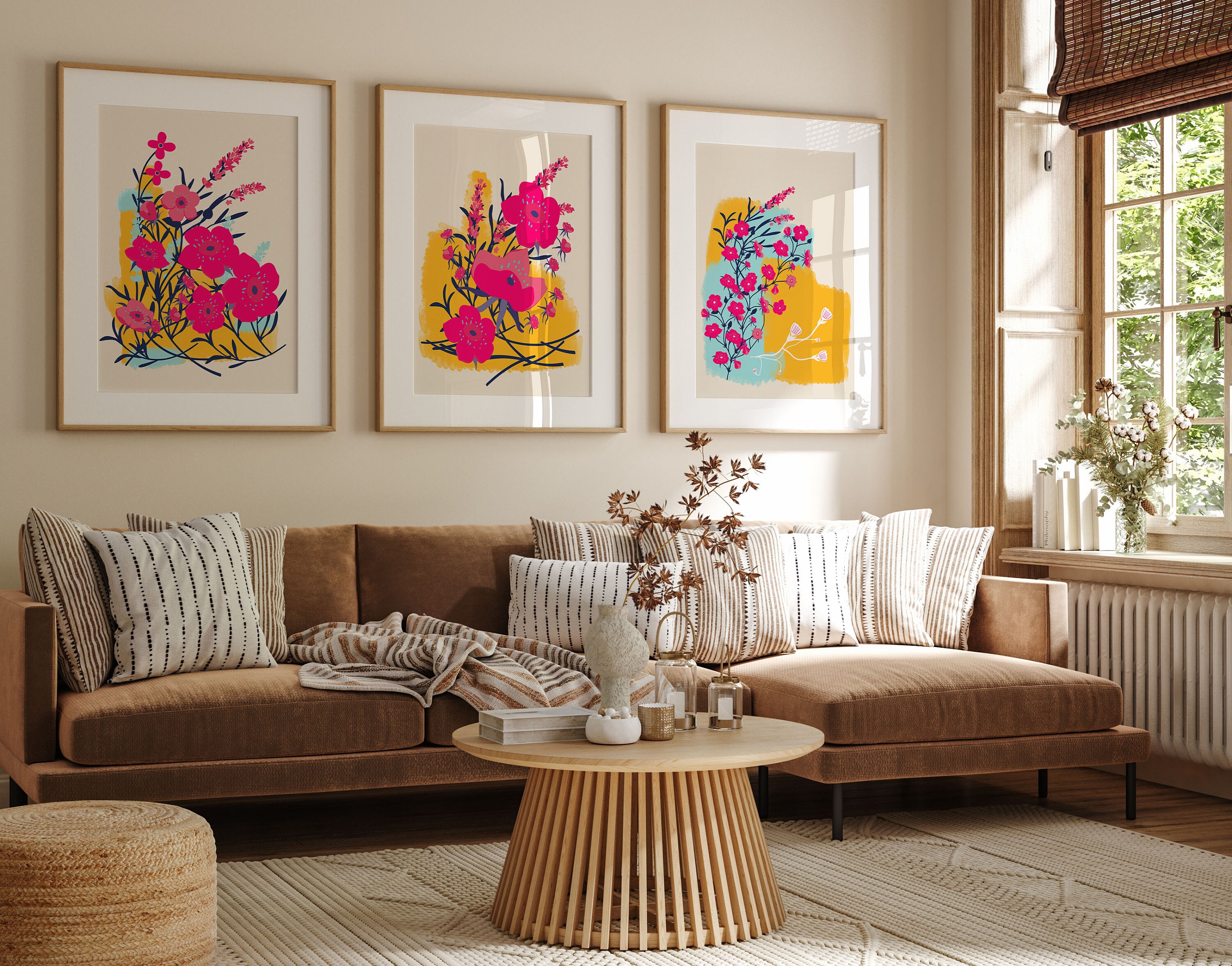 Set of 3 Hand Drawn Meadow Flowers Posters | Modern Vibrant Eclectic ...