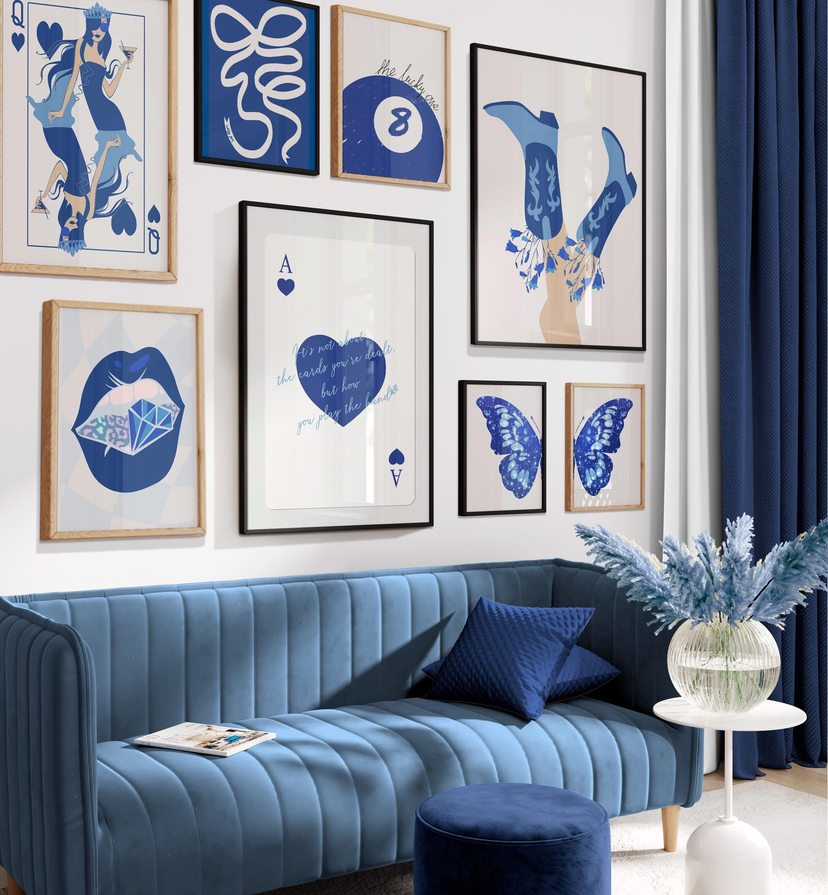 Printable Set of 8 Navy Blue Dorm Preppy Posters | Ace of Hearts Print ...