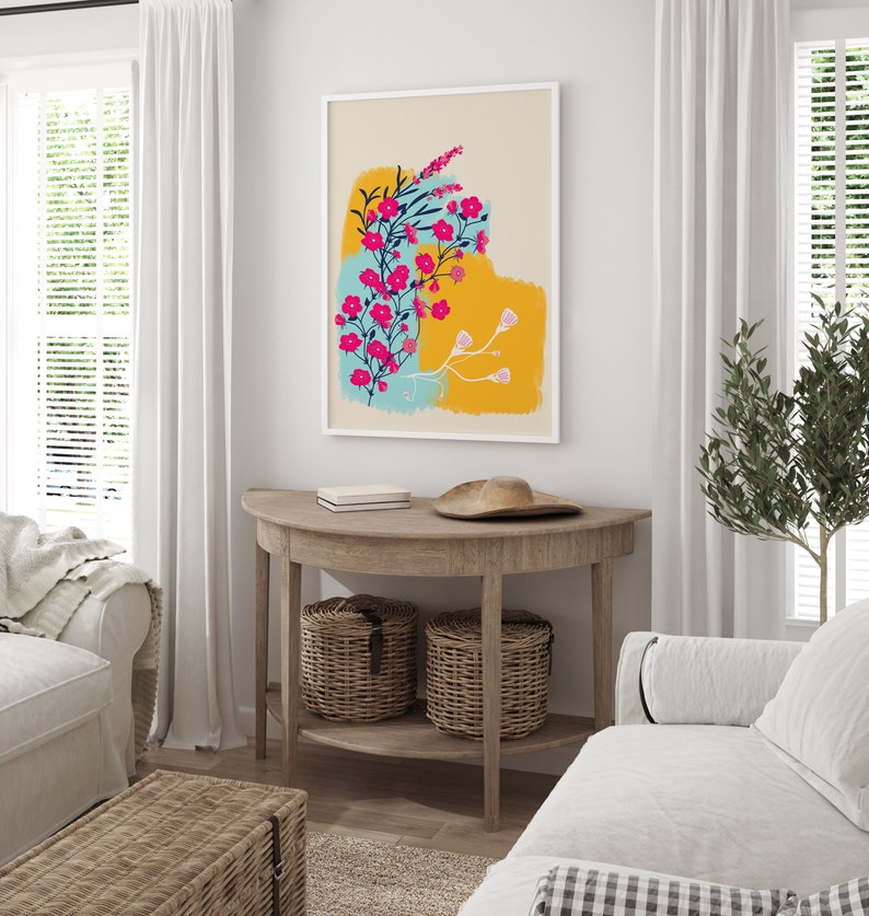 Hand Drawn Meadow Flowers Poster Modern Vibrant Eclectic Wall Art Dorm ...