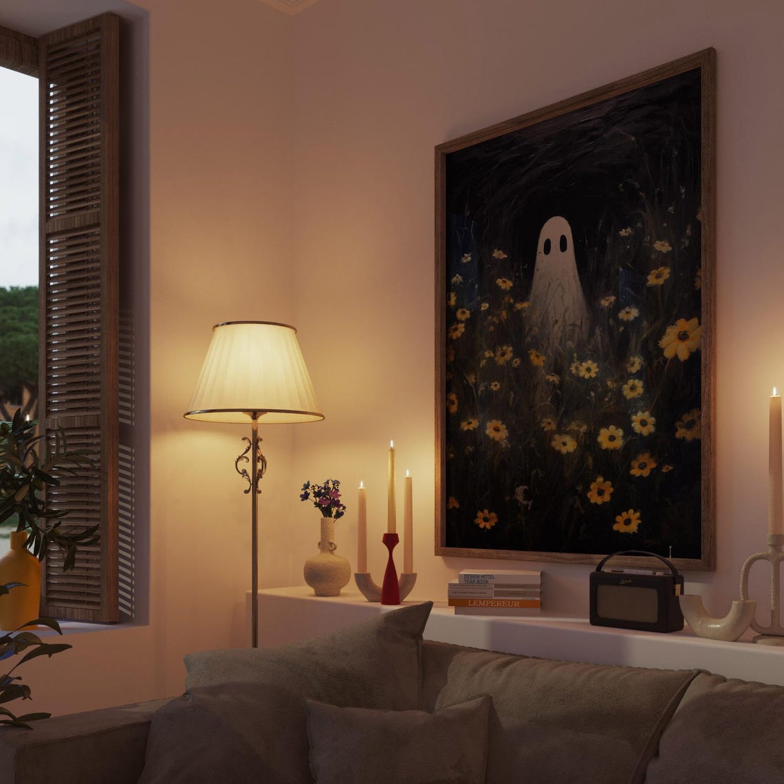 Halloween Ghost Print | Textured Meadow Painting, Spooky Season ...