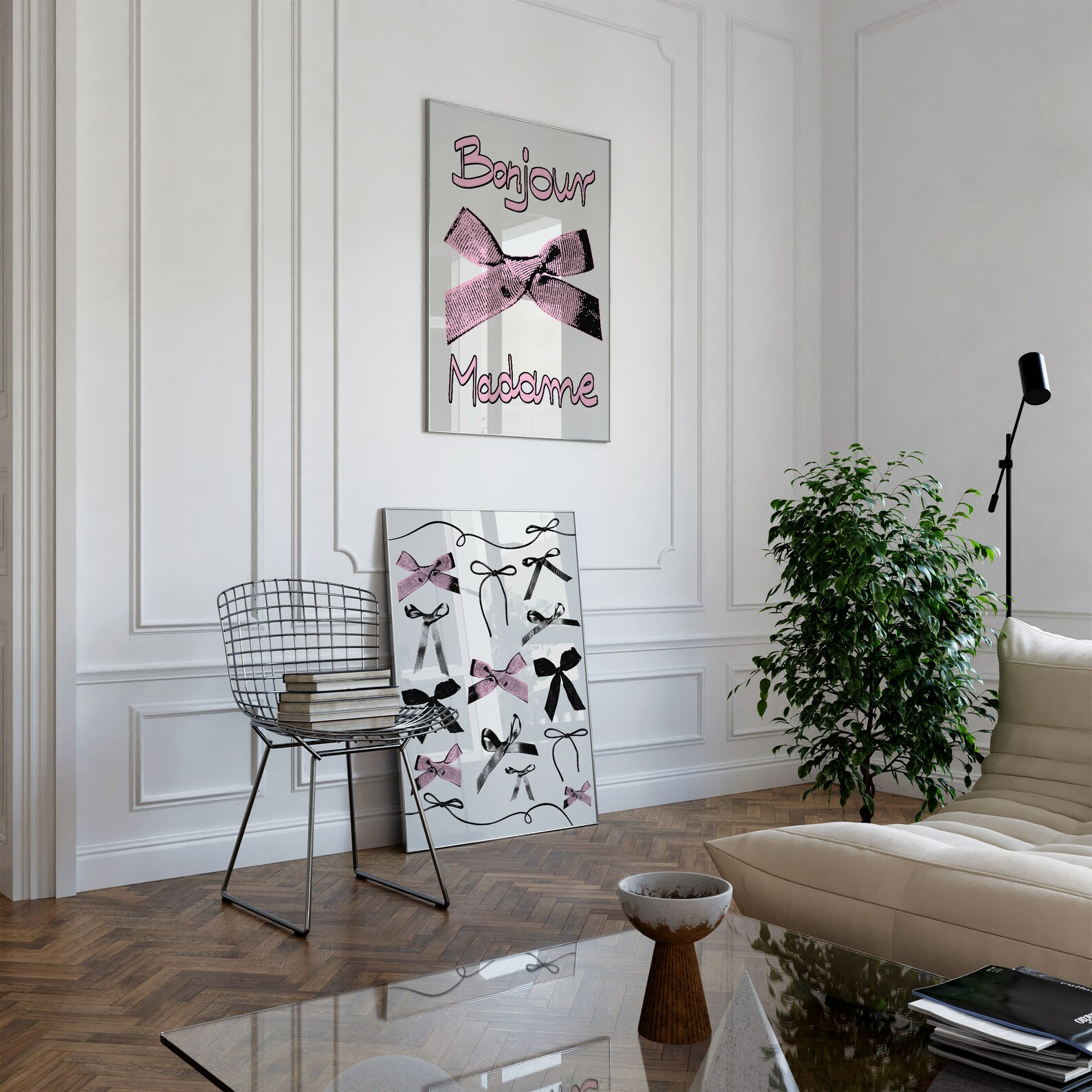 Bonjour Madame Pink Bow Posters | Girly Preppy Wall Art (set of 2) - Etsy