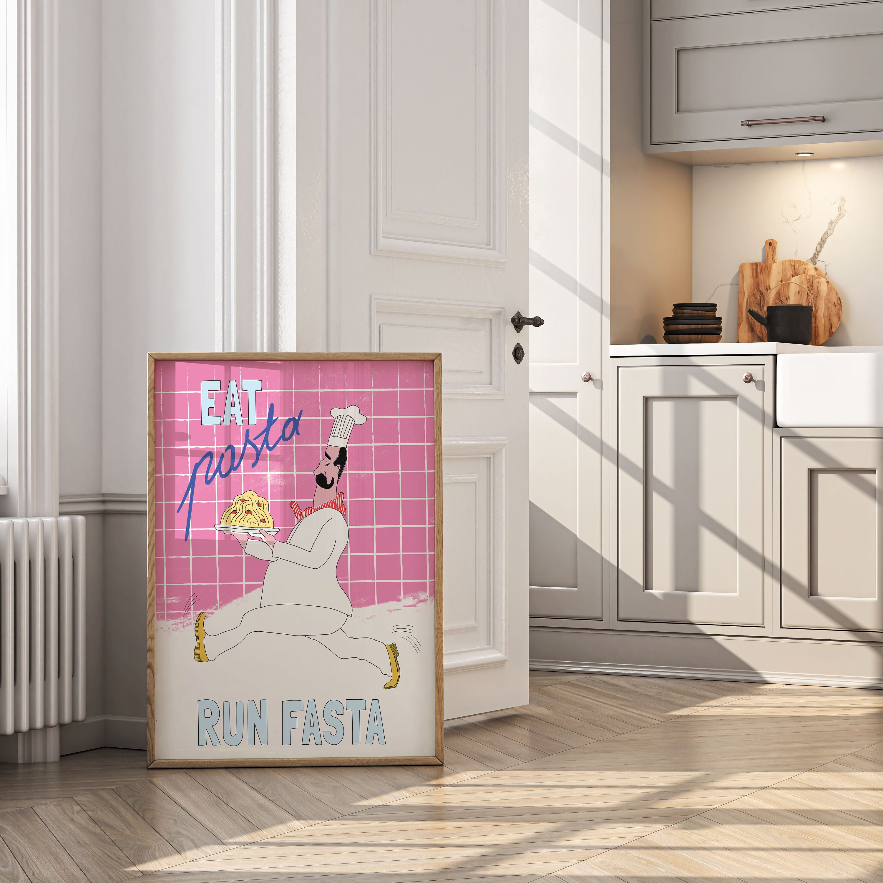 Printable Hand Drawn Italian Pasta Poster | Eat Pasta Run Fasta | Funny ...