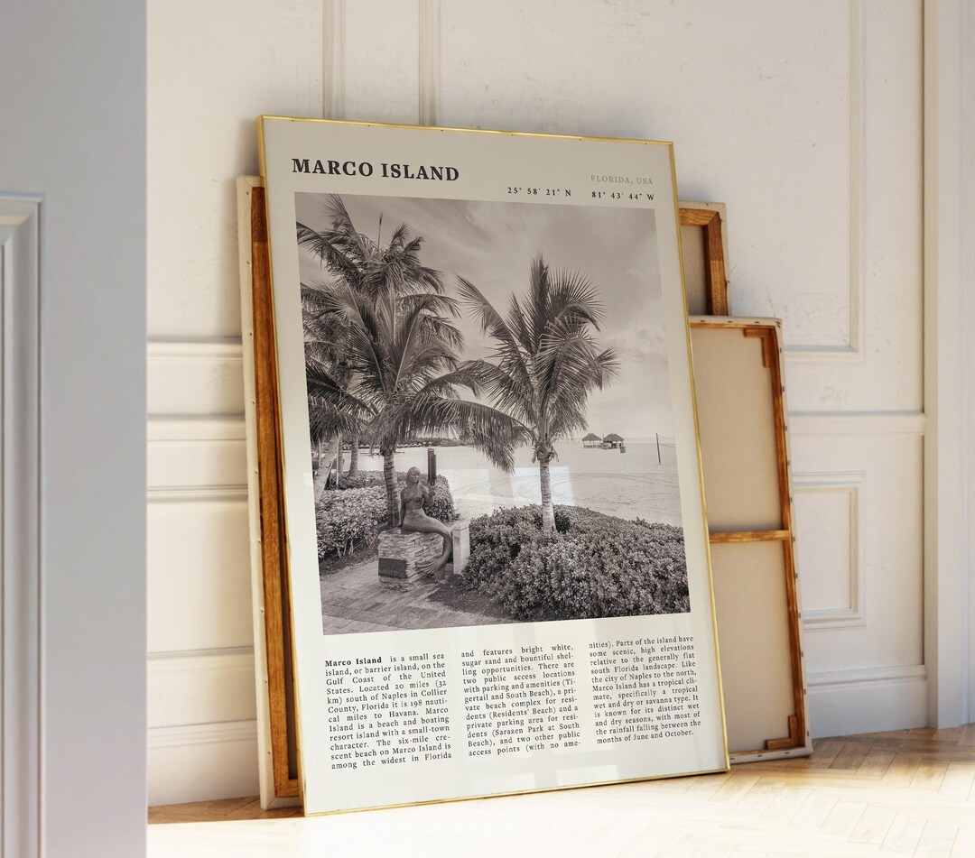 Printable Marco Island Black & White Print | Tropical Palm Tree Florida ...