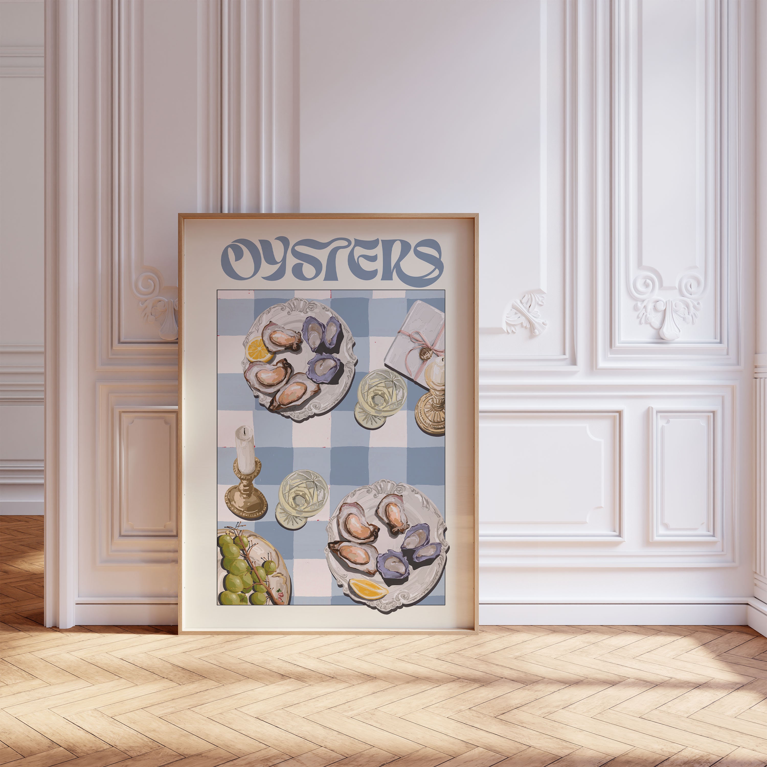 Modern Blue Oysters Hand Drawn Poster | Sea Food Kitchen or Dining Room ...