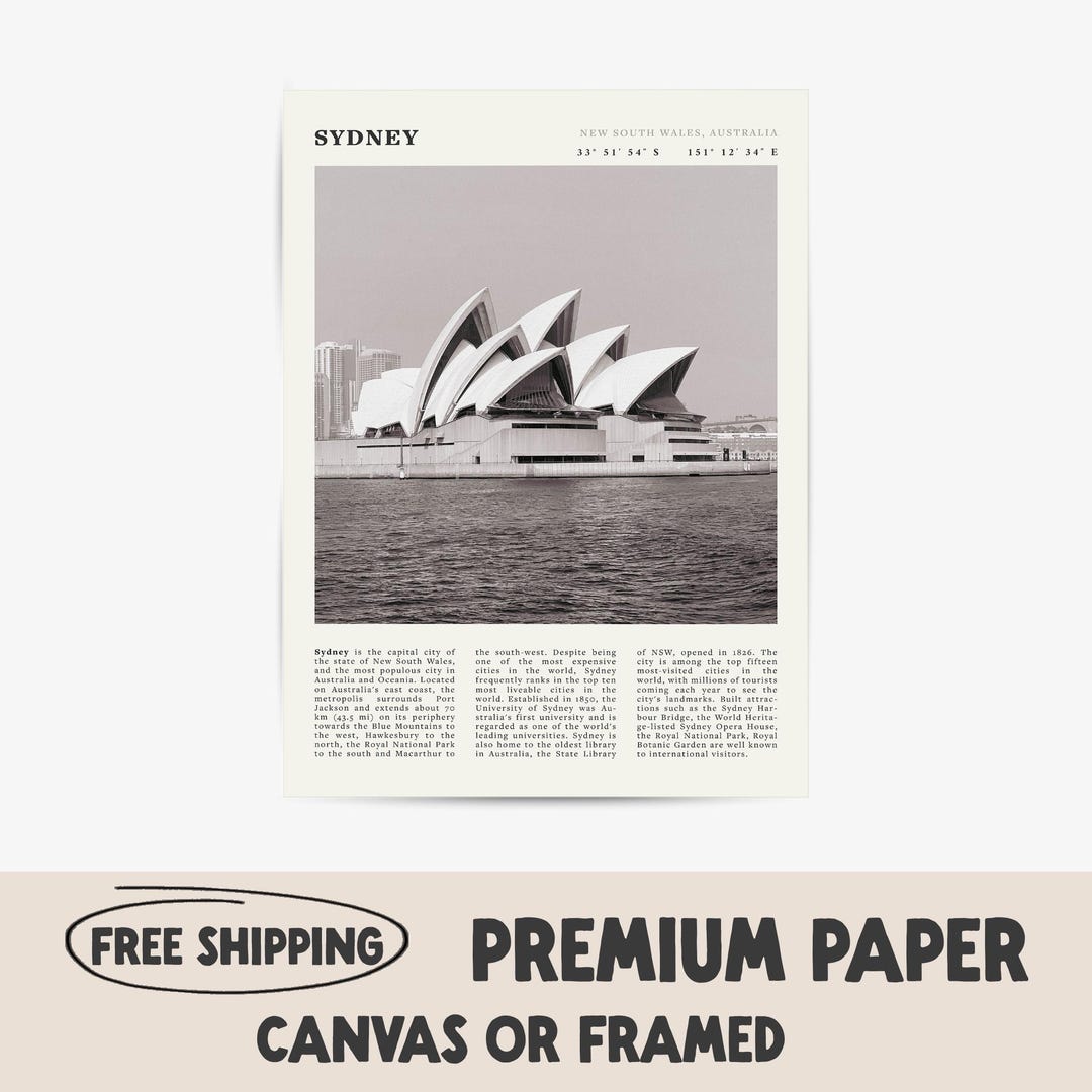 Sydney Opera House Print | Vintage Black & White Australia Travel ...