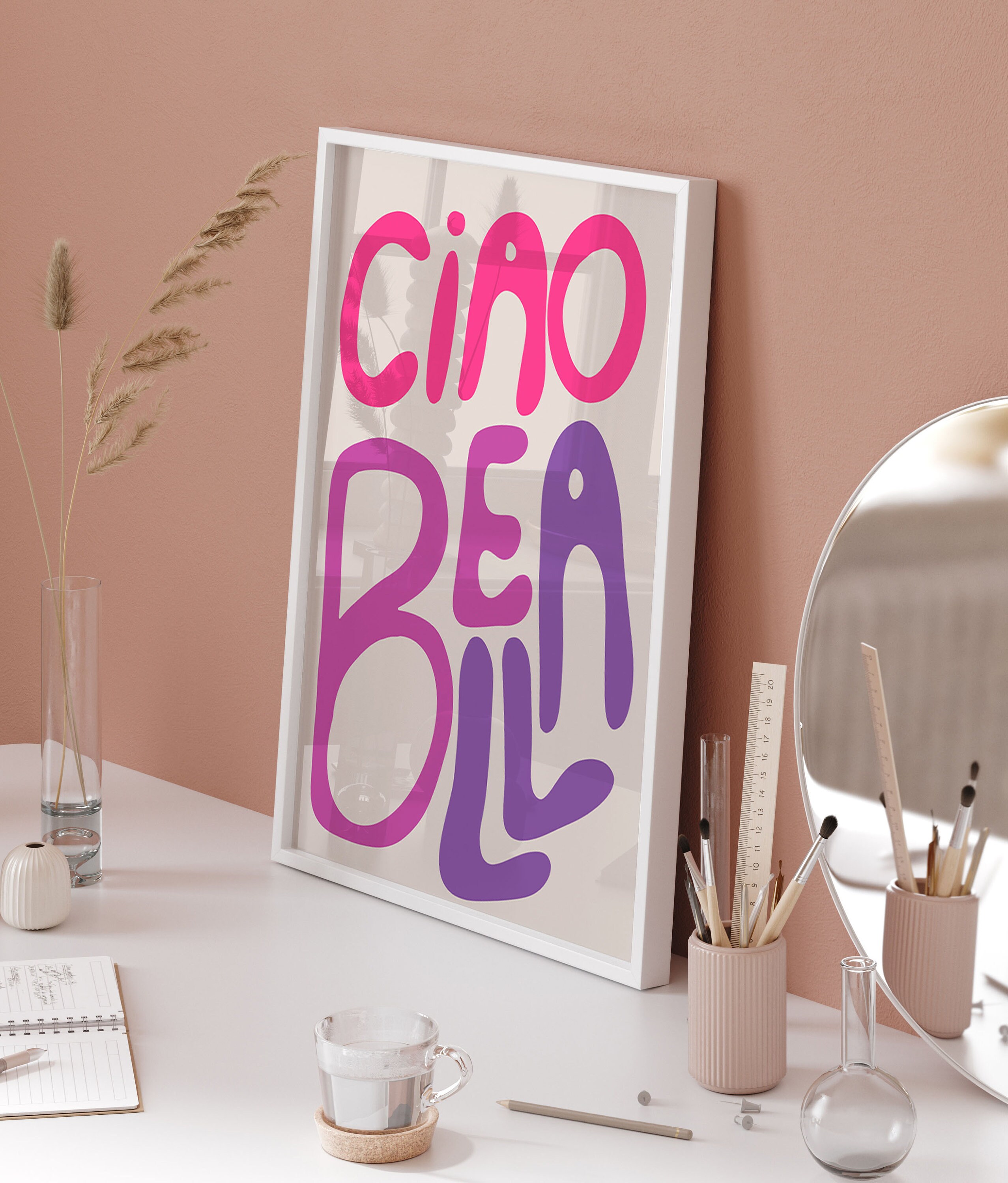 Printable Ciao Bella Quote Poster | Girly Dorm Preppy Eclectic Colorful ...