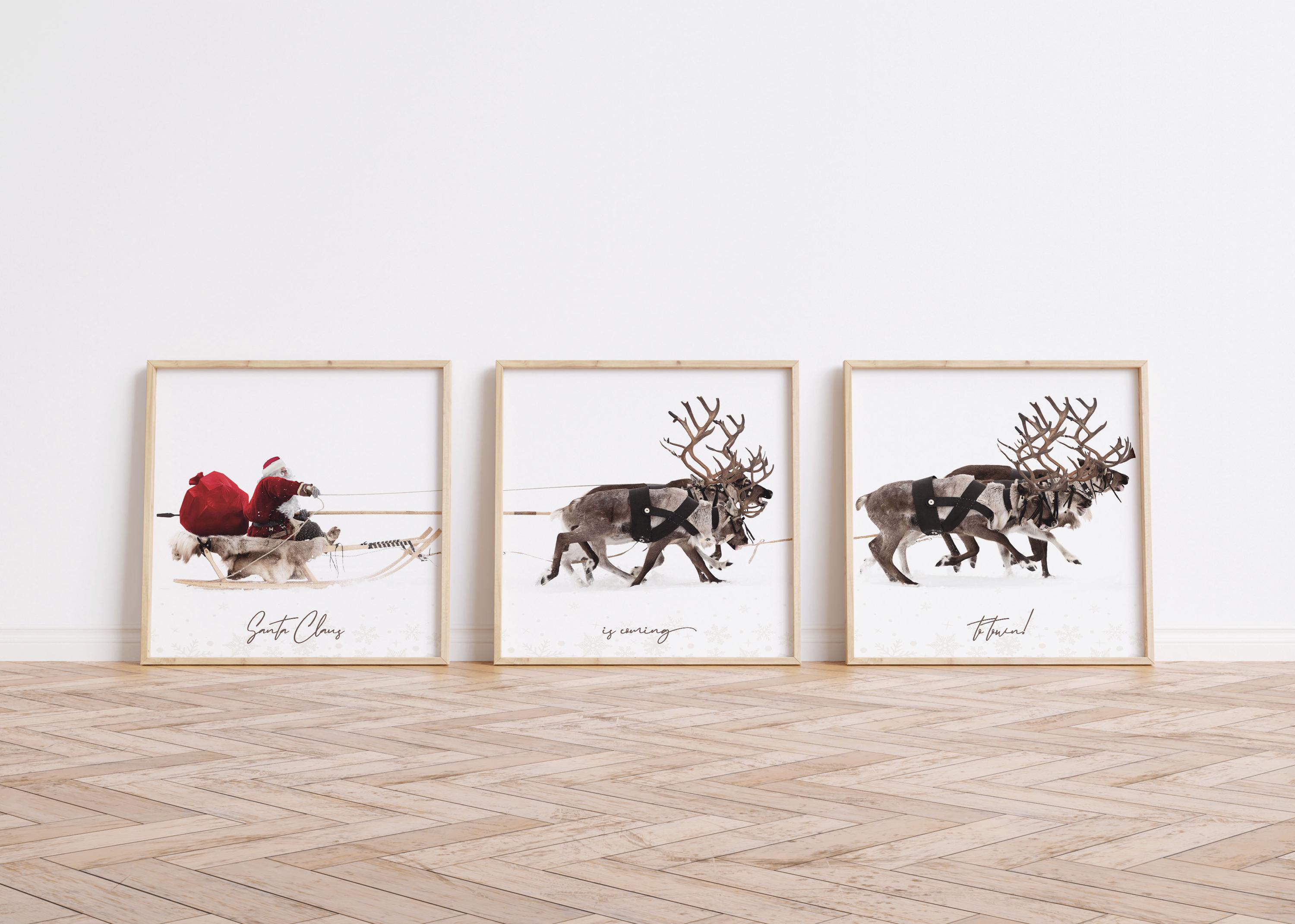 Printable Christmas Set of 3 Square Posters | Santa Claus With a Sleigh ...