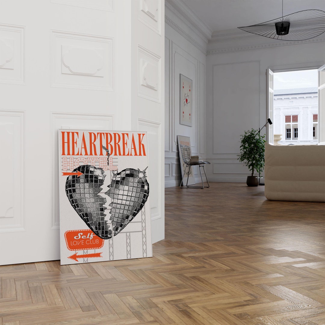 Printable Black Red Heartbreak Hotel Poster | Self Love Club Decor ...