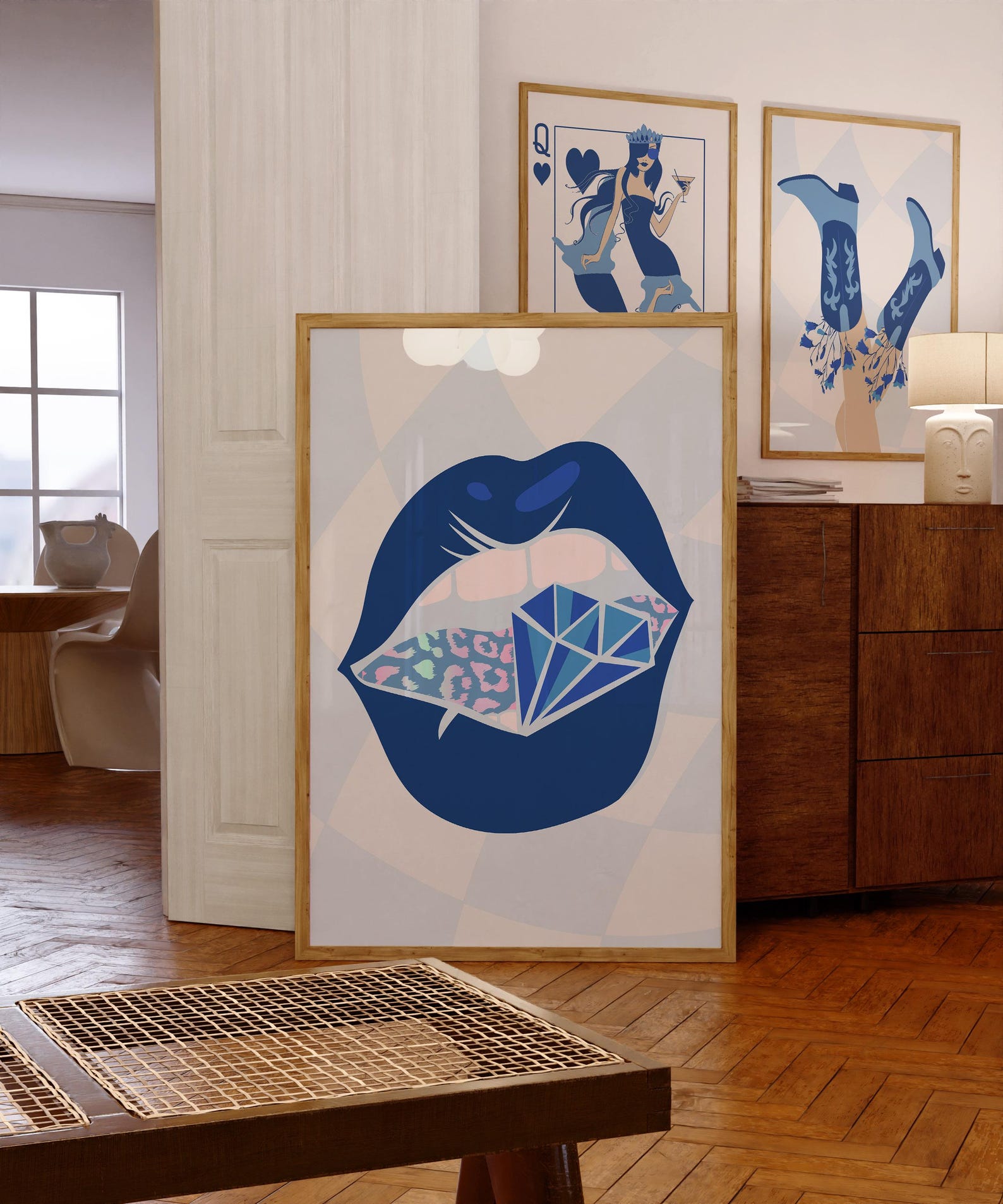 Navy Blue Lips Diamond Print | Chic Modern Wall Art (digital Download ...