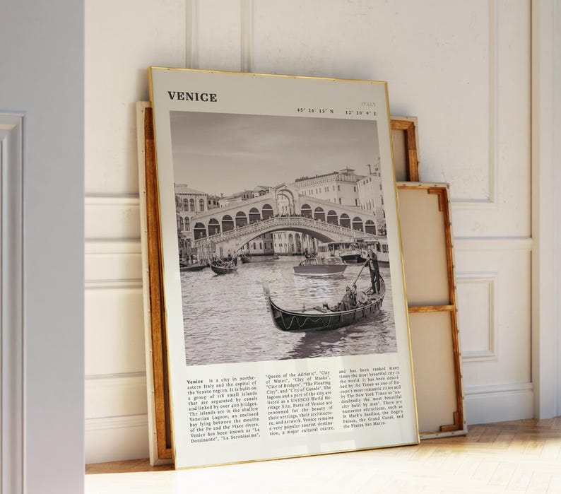 Impressão da Ponte Rialto em Veneza | Pôster da Itália em preto e ...