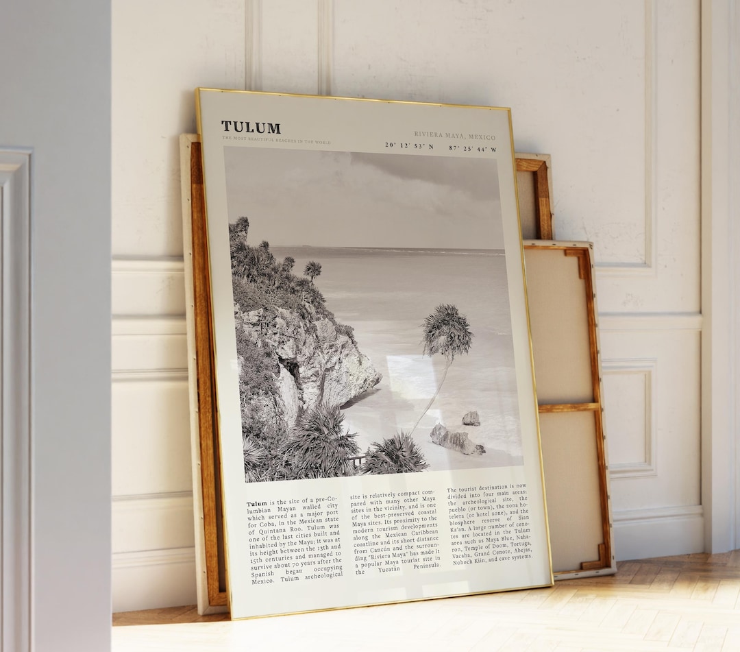 Tulum Riviera Maya Print | Coastal Mexico Black and White Wall Art ...