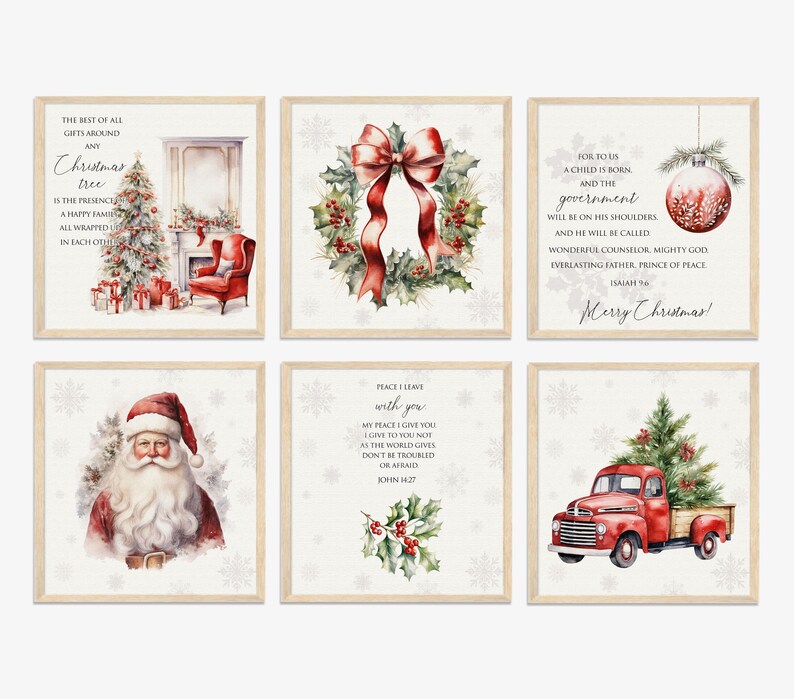 Christmas Poster Set | Festive Santa, Tree, Wreath Art - Etsy