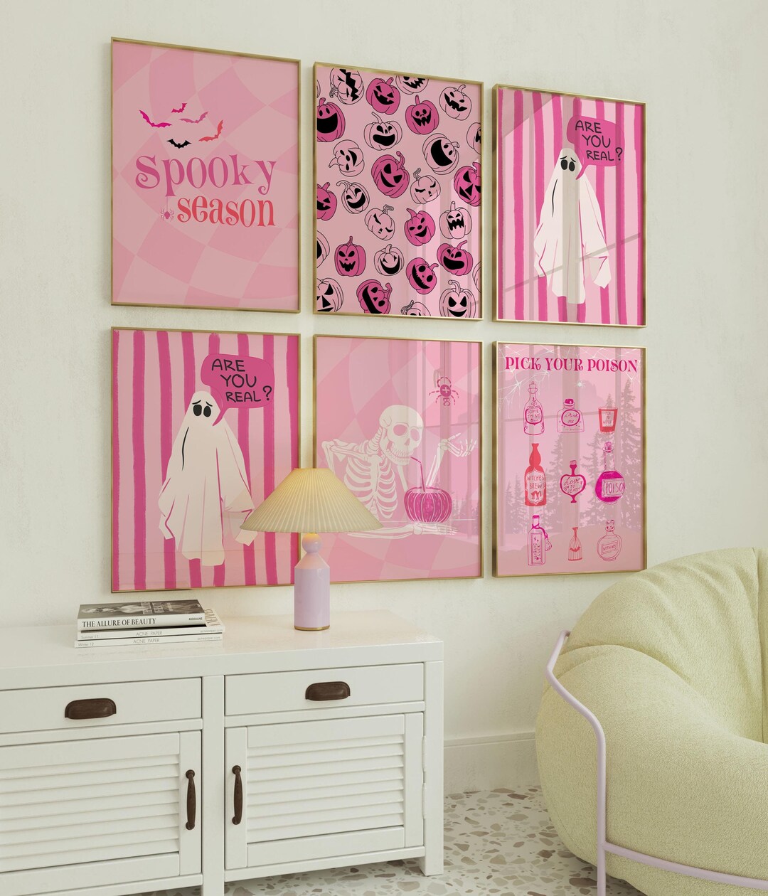 Printable Pink Halloween Set of 6 | Spooky Season | Drinking Skeleton ...