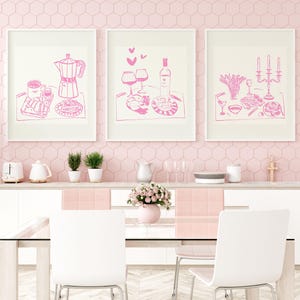 Printable Set of 3 French Breakfast Dinner Supper Posters | Pink Coffee ...