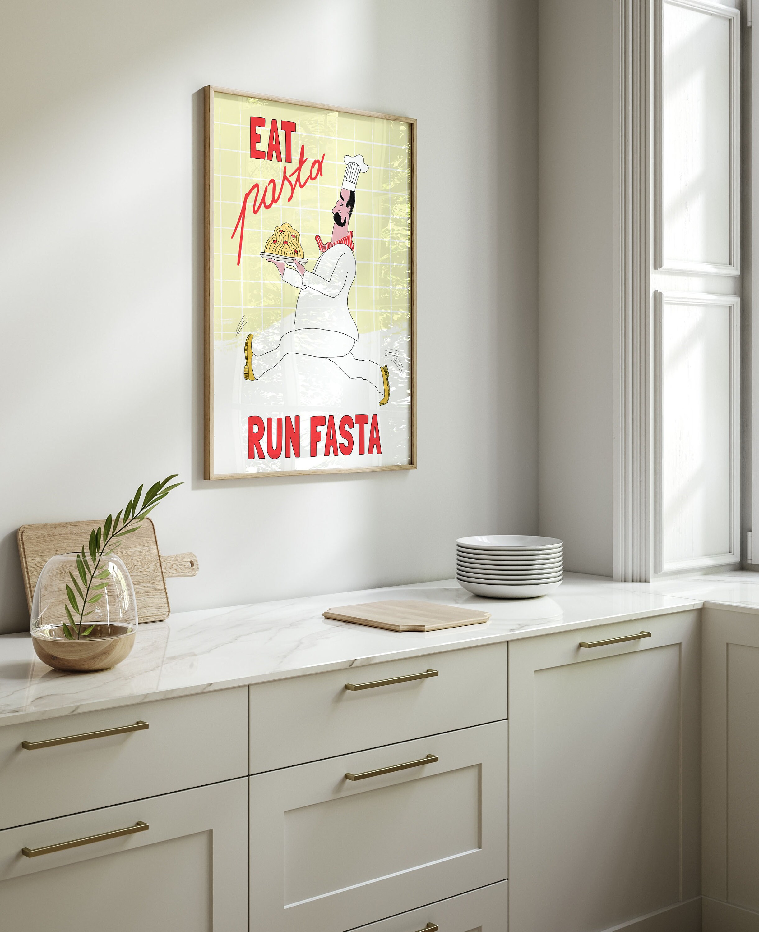 Printable Hand Drawn Italian Pasta Poster | Eat Pasta Run Fasta | Funny ...