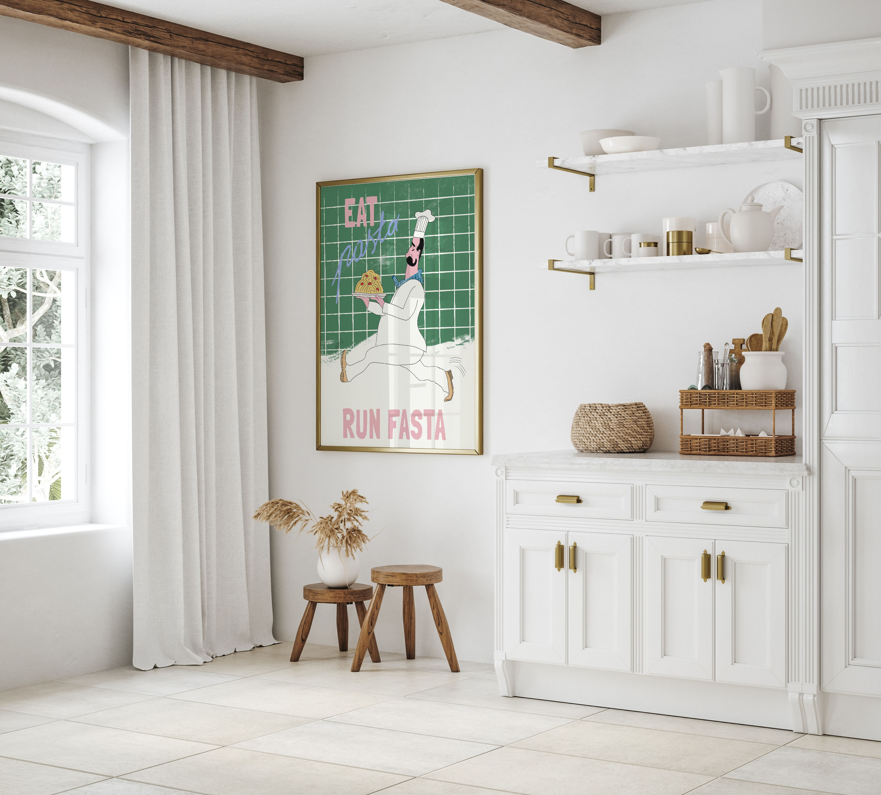 Printable Hand Drawn Italian Pasta Poster | Eat Pasta Run Fasta | Funny ...