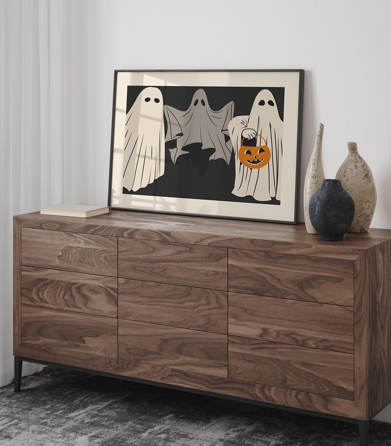 Printable Halloween Ghosts | Horizontal Black White Orange Ghosts ...