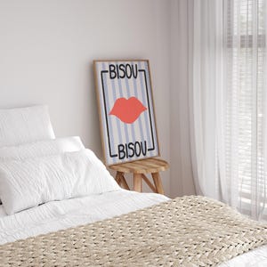 Printable Bisou Bisou Quote French Kisses Poster | Romantic Red Lips ...