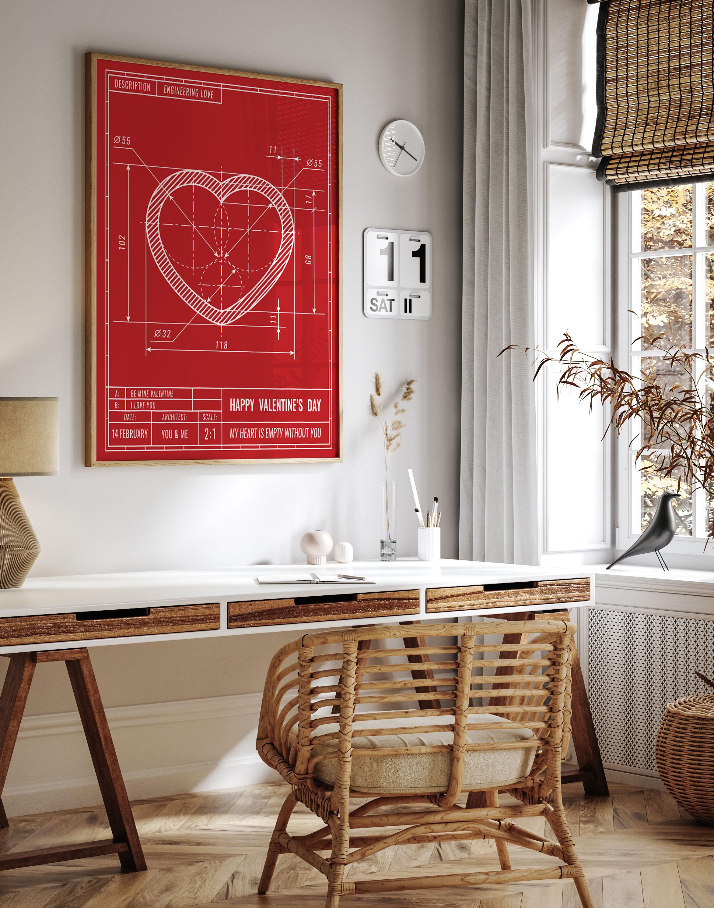 Valentine's Day Love Print | Engineering Love | Retro Romantic Couple's ...