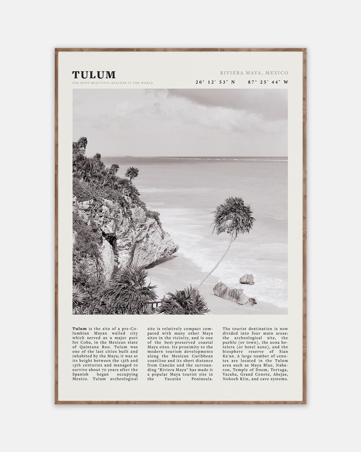 Tulum Riviera Maya Print | Coastal Mexico Black and White Wall Art ...