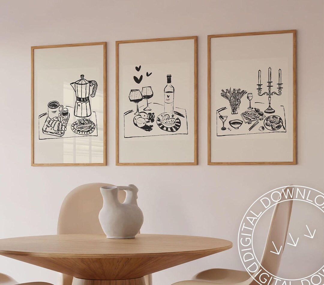 Printable Set of 3 French Breakfast Dinner Supper Posters | Black ...