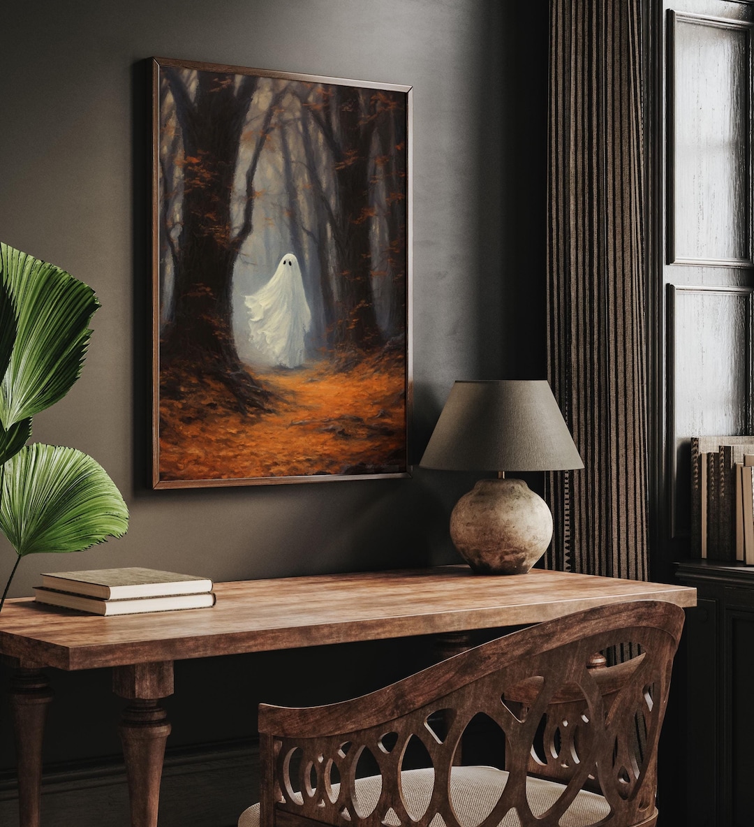 Printable Halloween Ghost in Autumn Scenery | Digital Textured Painting ...