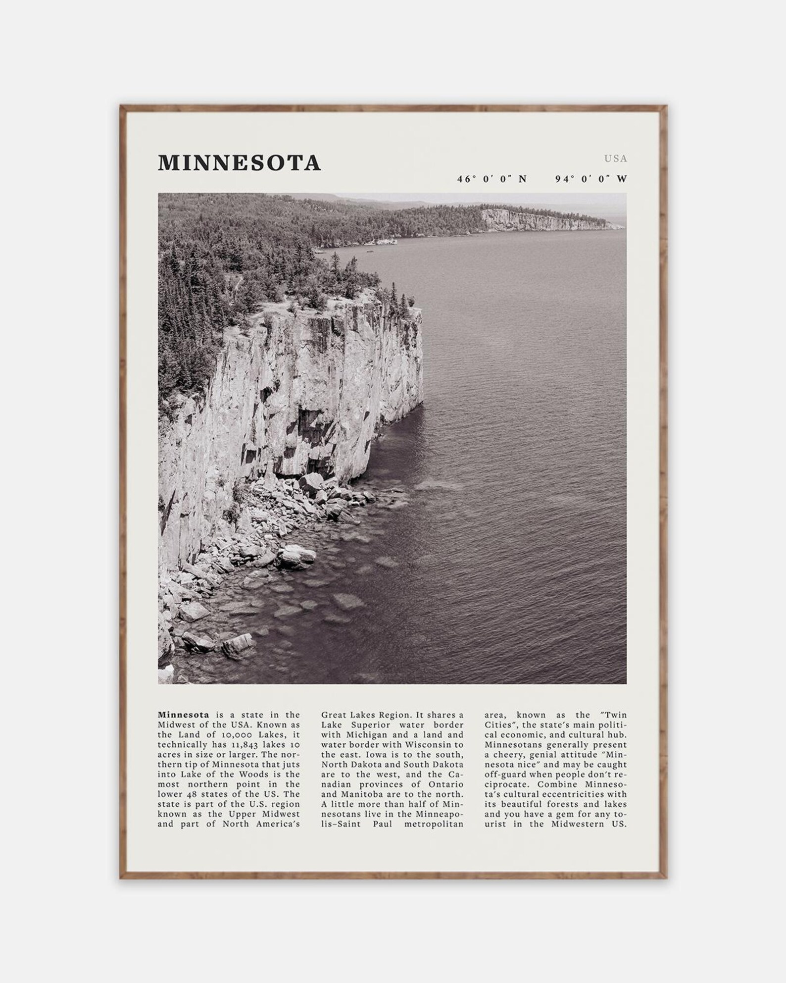 Printable Minnesota Poster | Vintage Lake Superior Wall Art | Black and ...