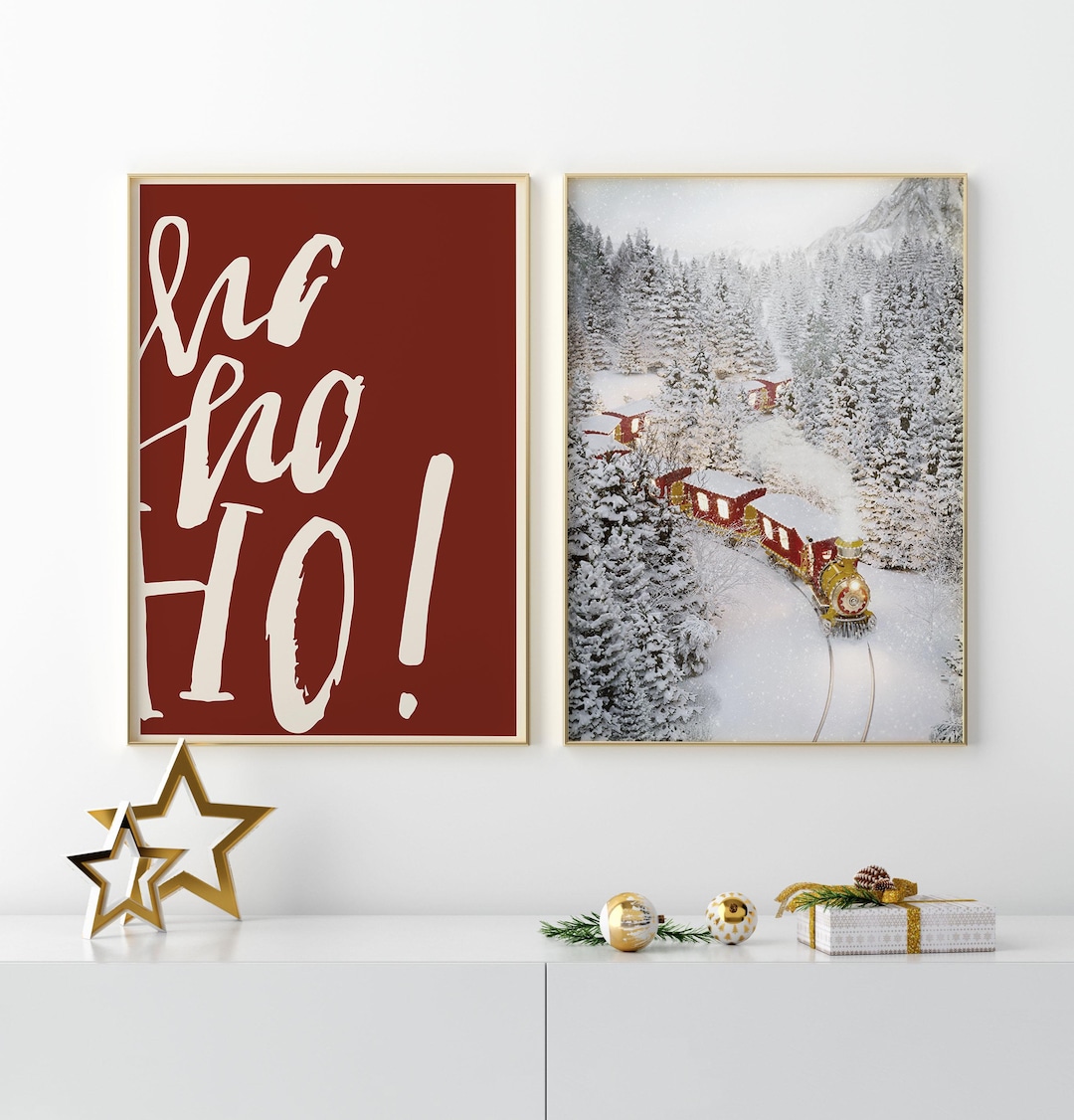 Printable Christmas Set of 2 | Red Ho Ho Ho Poster | Winter Scenery ...