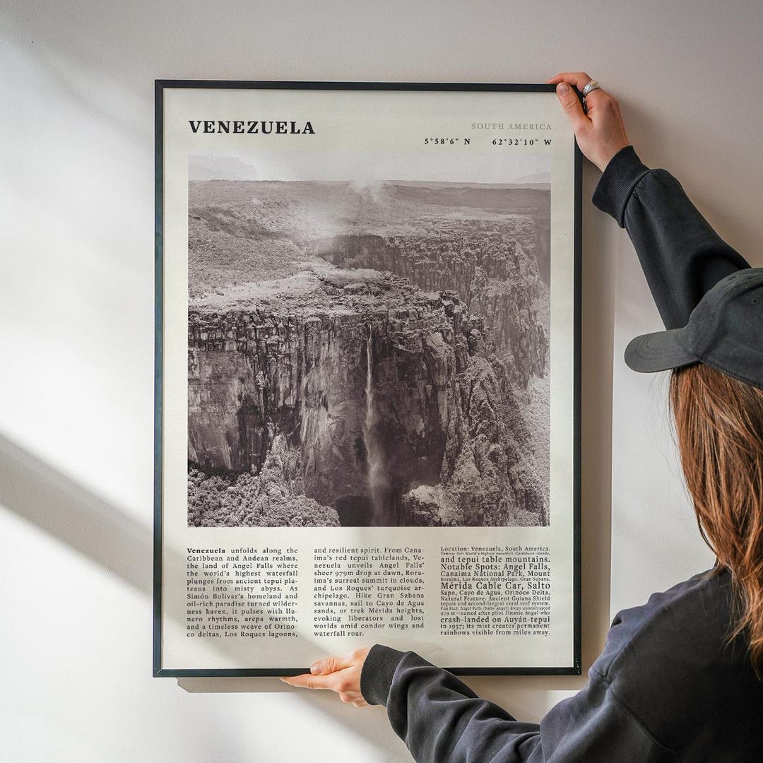 Vintage Venezuela Poster | Angel Falls Canaima National Park Travel Art ...