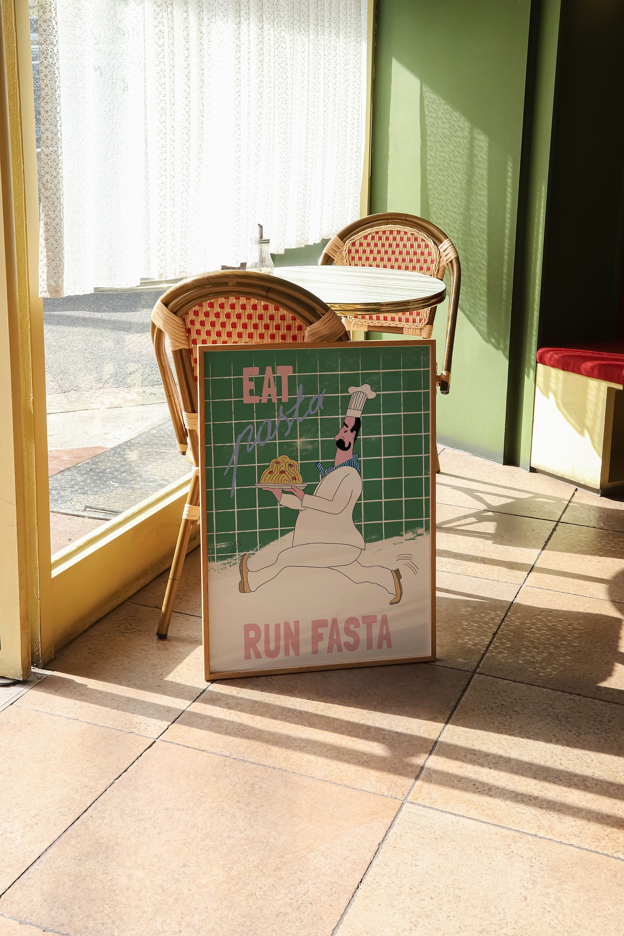 Printable Hand Drawn Italian Pasta Poster | Eat Pasta Run Fasta | Funny ...