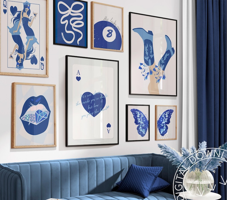 Printable Set of 8 Navy Blue Dorm Preppy Posters | Ace of Hearts Print ...