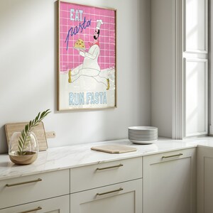 Printable Hand Drawn Italian Pasta Poster | Eat Pasta Run Fasta | Funny ...