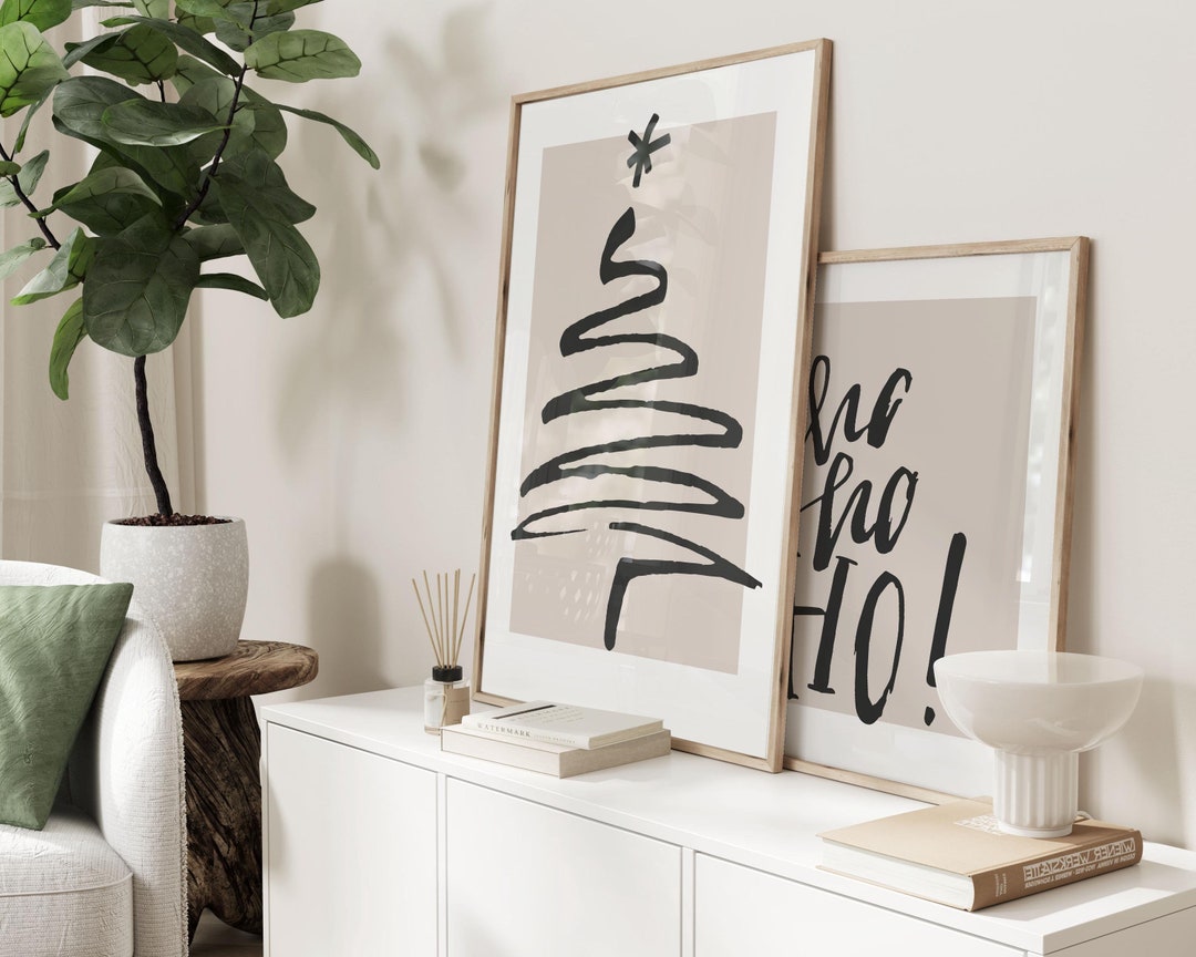 Printable Christmas Set of 2 Cozy Beige Posters | Hand Drawn Christmas ...