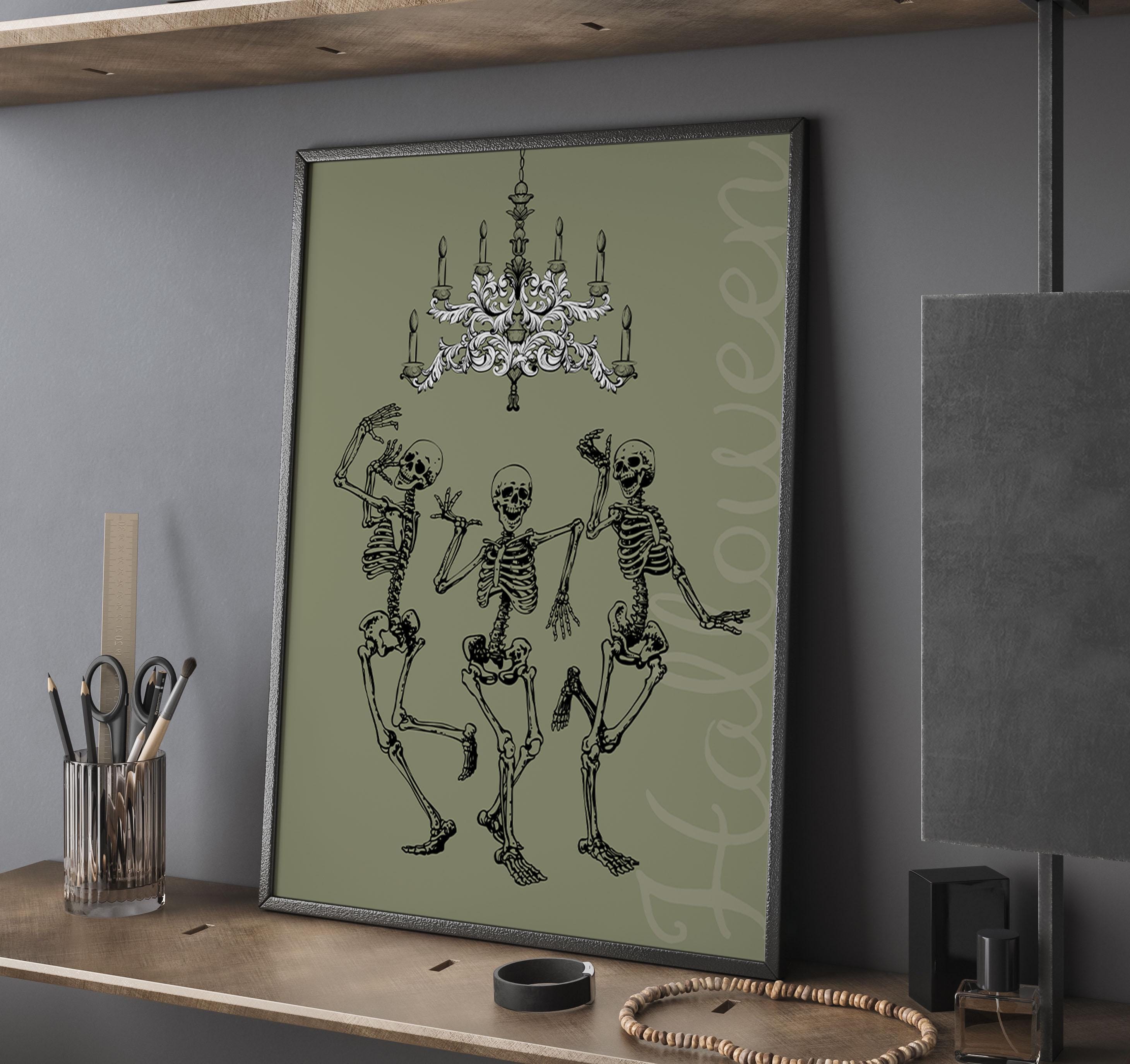 Vintage Dancing Skeletons Print | Fright Night Halloween Decor (digital ...