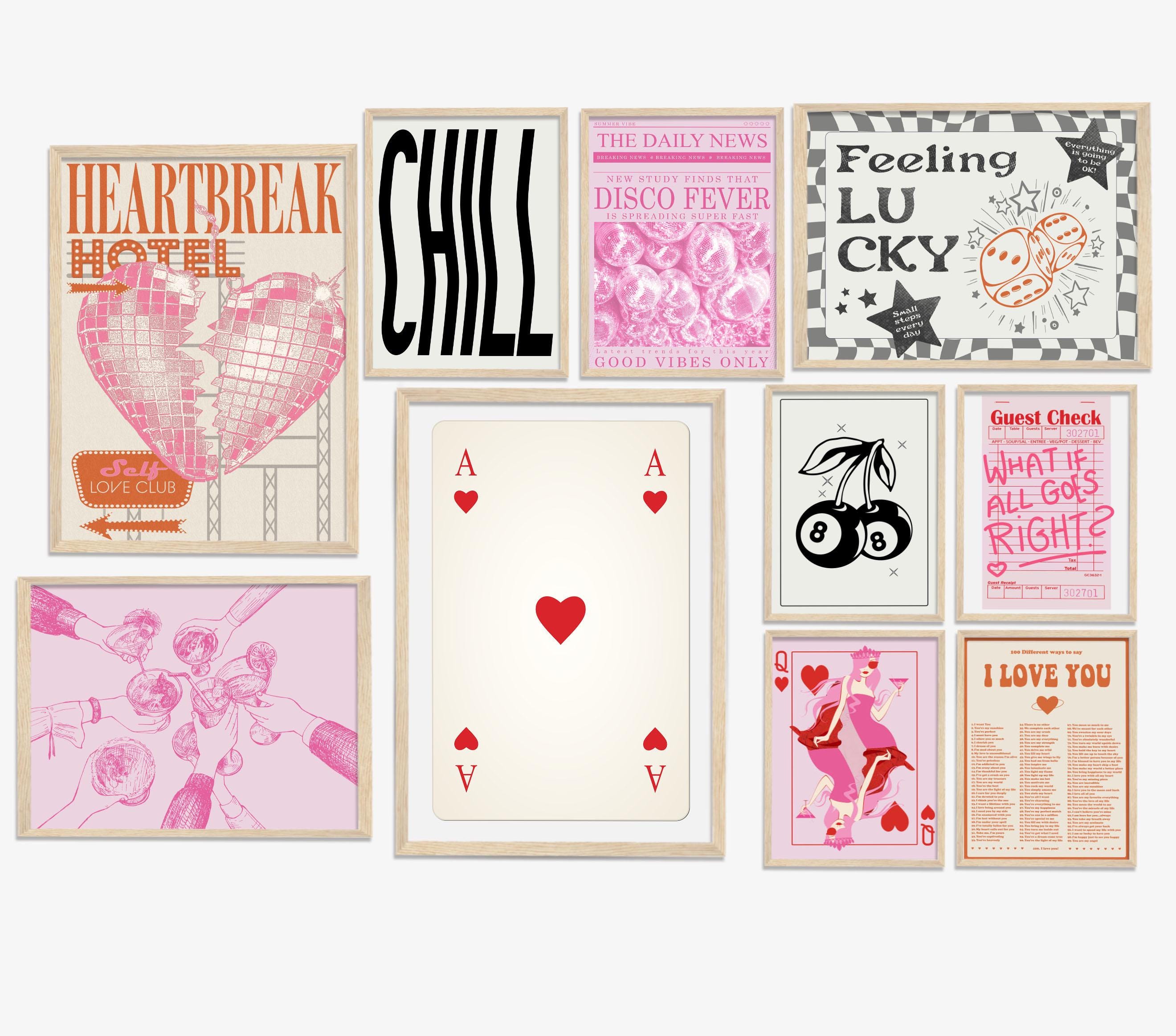 Gallery Set of 10 Preppy Aesthetic Posters | Dorm Red Pink Prints | Ace ...