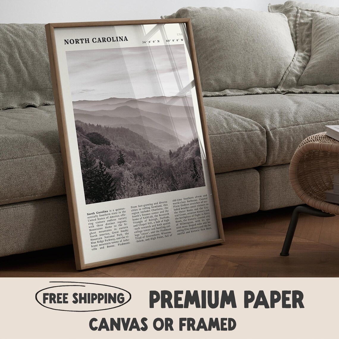 Impressão das Great Smoky Mountains | Pôster vintage da Carolina do ...