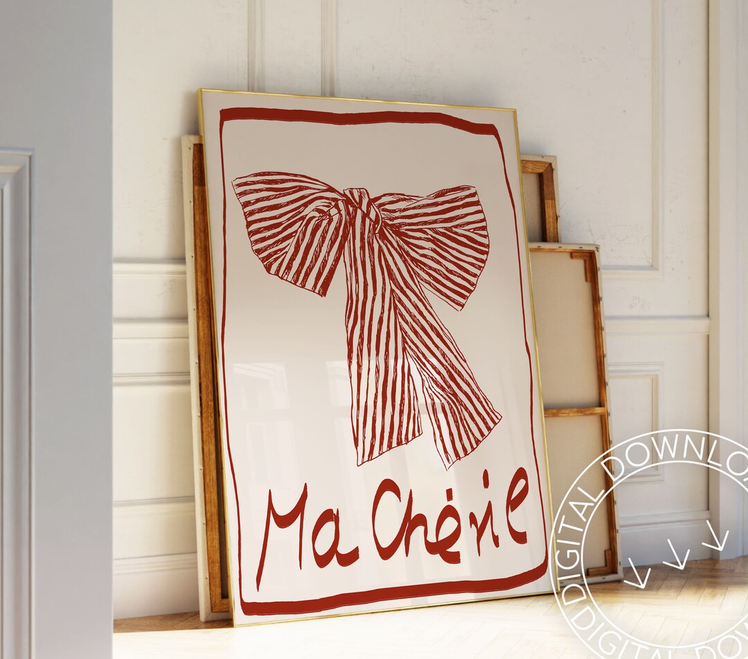 Red Striped Bow Ma Cherie Print | Girly Dorm Decor (digital Download ...