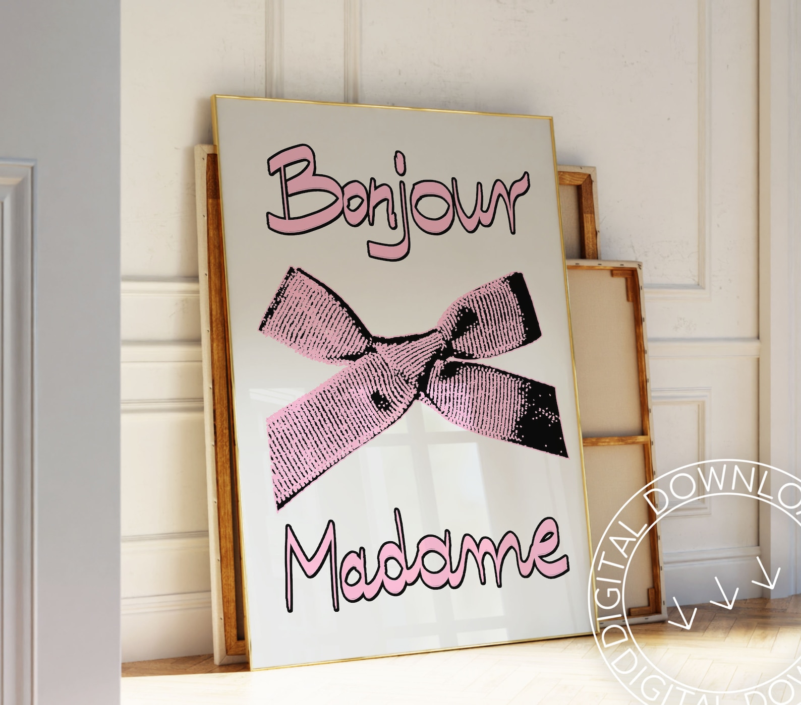 Printable Bonjour Madame Pink Bow Poster | Preppy Decor | Dorm or ...