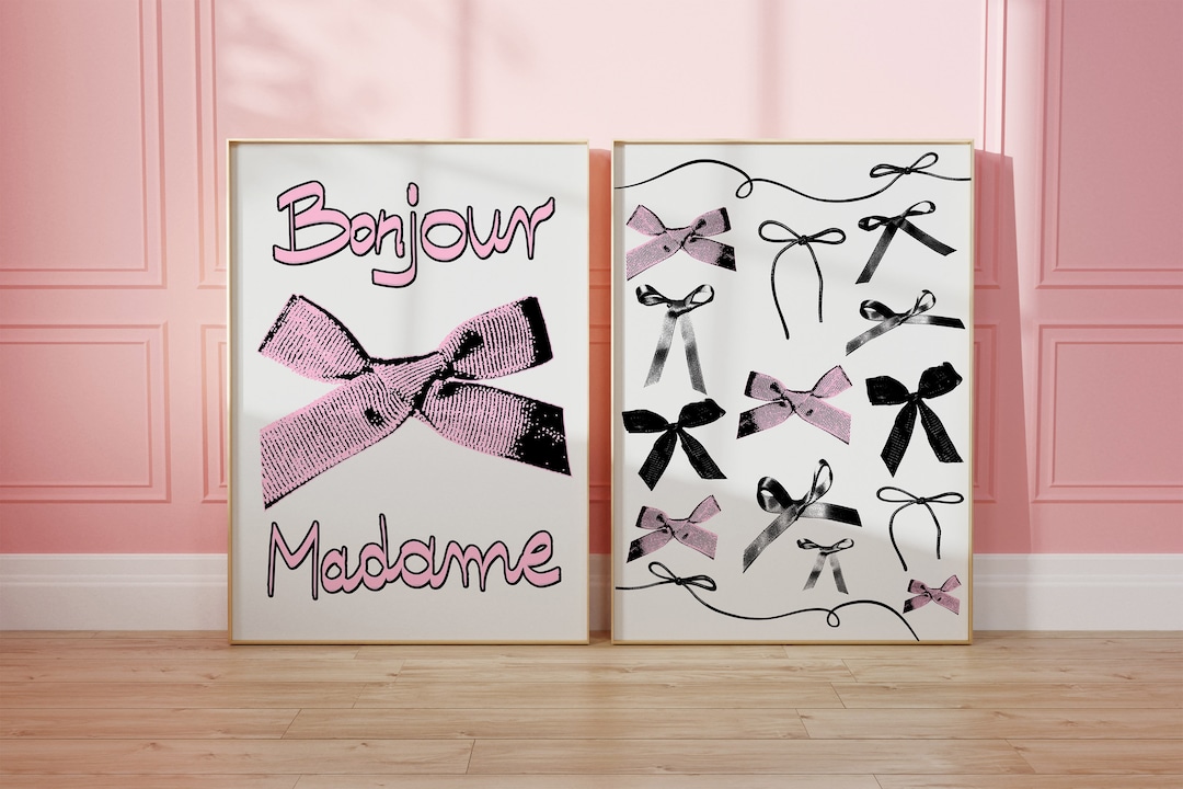 Bonjour Madame Pink Bow Posters | Girly Preppy Wall Art (set of 2) - Etsy