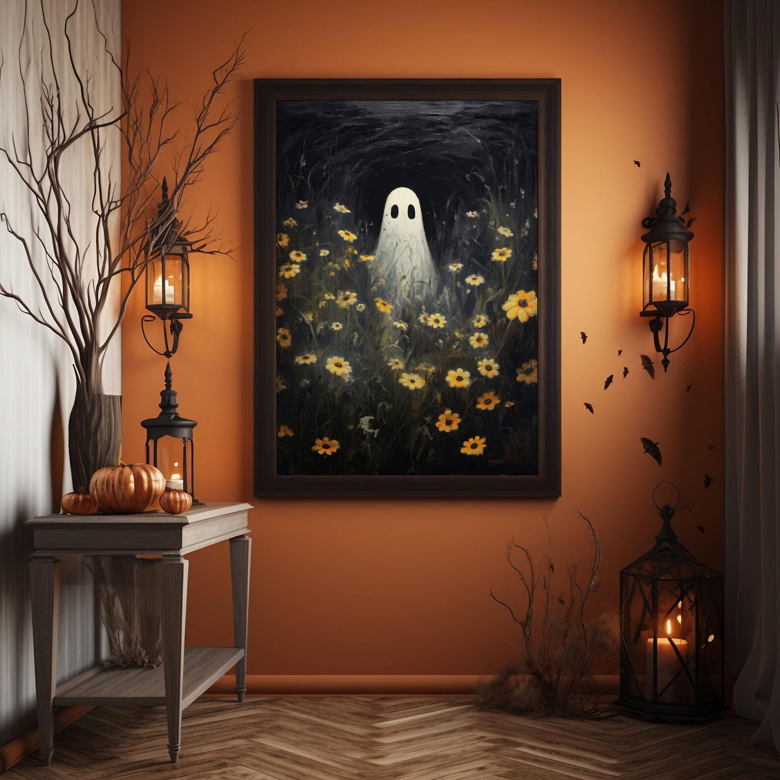 Halloween Ghost Print | Textured Meadow Painting, Spooky Season ...
