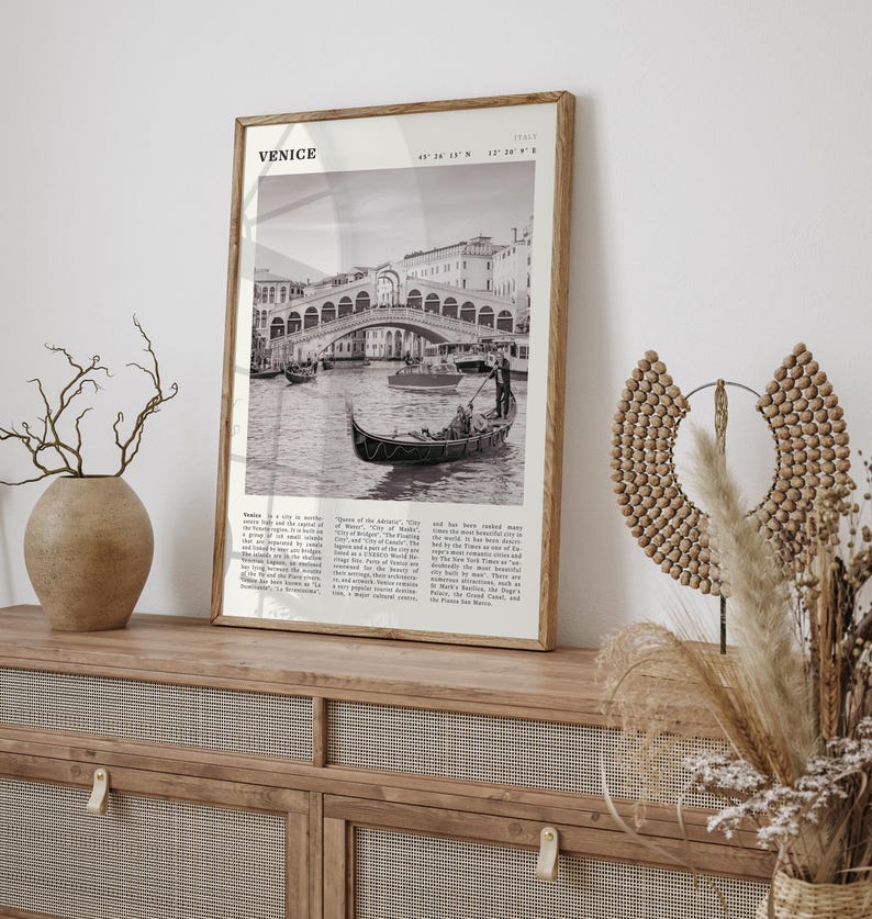 Impressão da Ponte Rialto em Veneza | Pôster da Itália em preto e ...