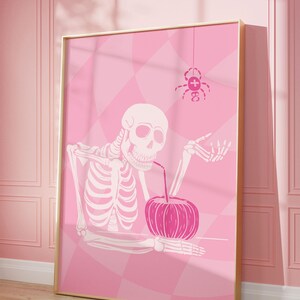 Printable Pink Halloween Drinking Skeleton | Fright Night Party Print ...