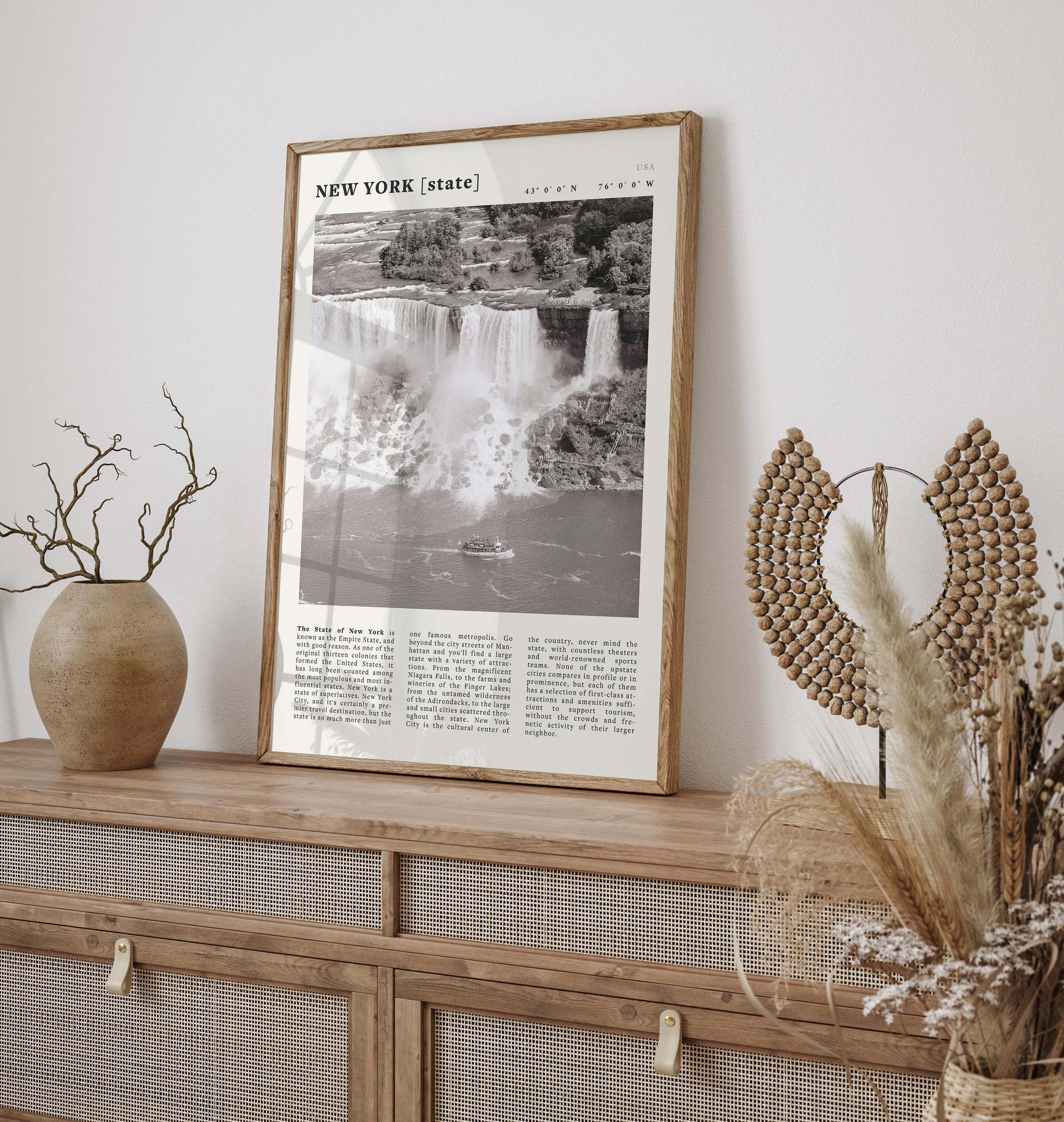 Printable New York State Black & White Poster | Vintage USA Print ...