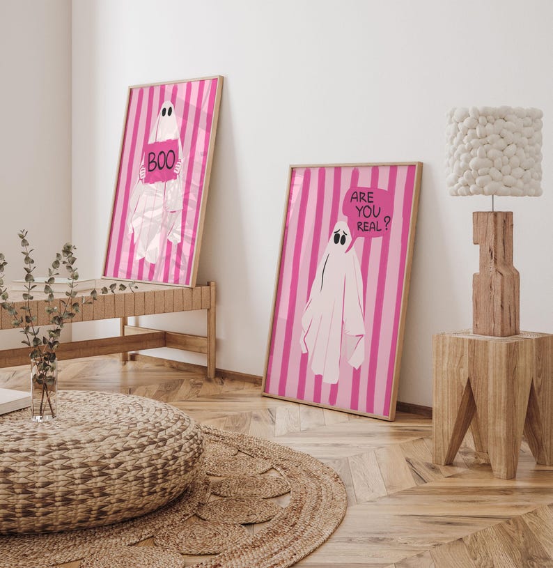 Printable Set of 2 Pink Halloween Ghosts | Funny Boo Print | Halloween ...