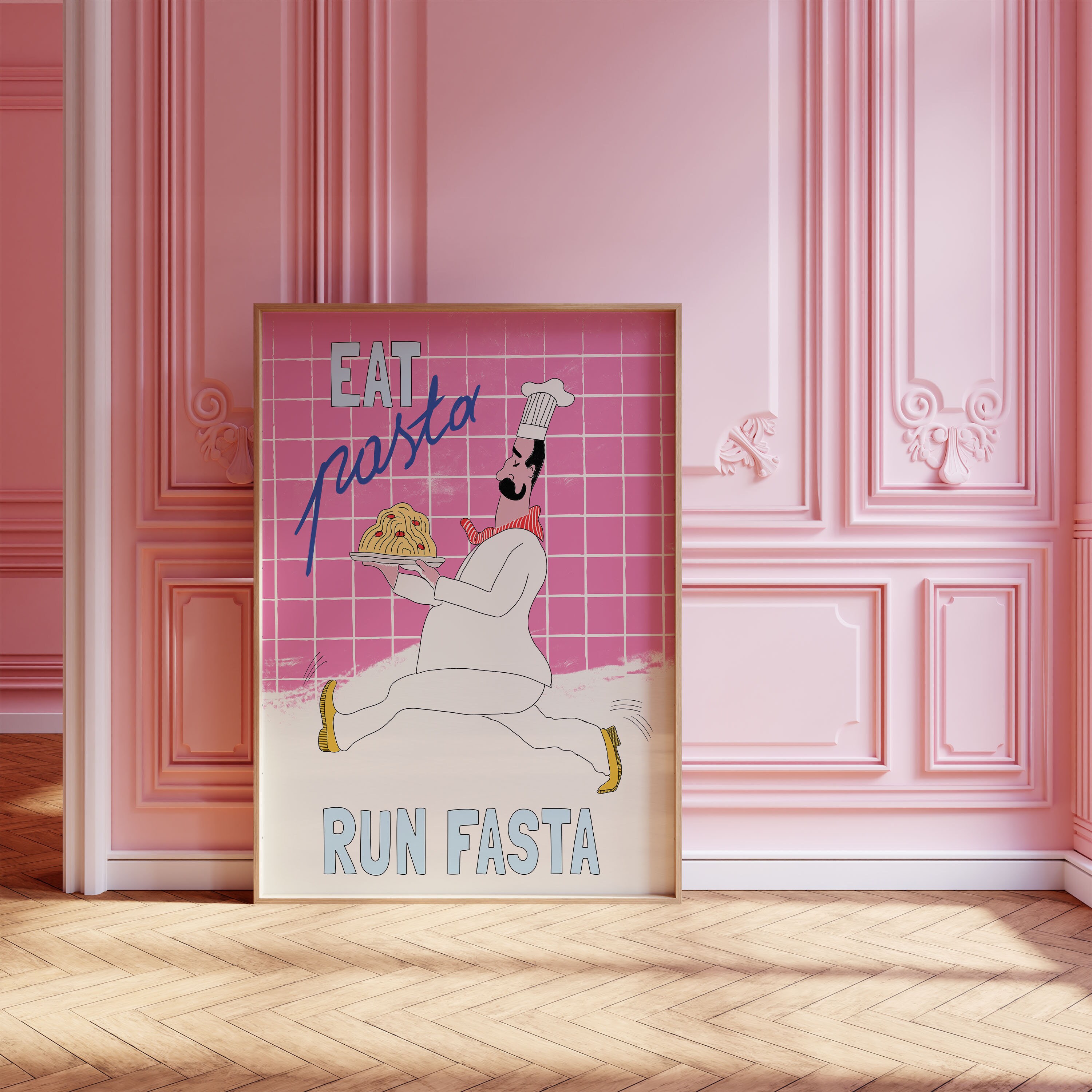 Printable Hand Drawn Italian Pasta Poster | Eat Pasta Run Fasta | Funny ...